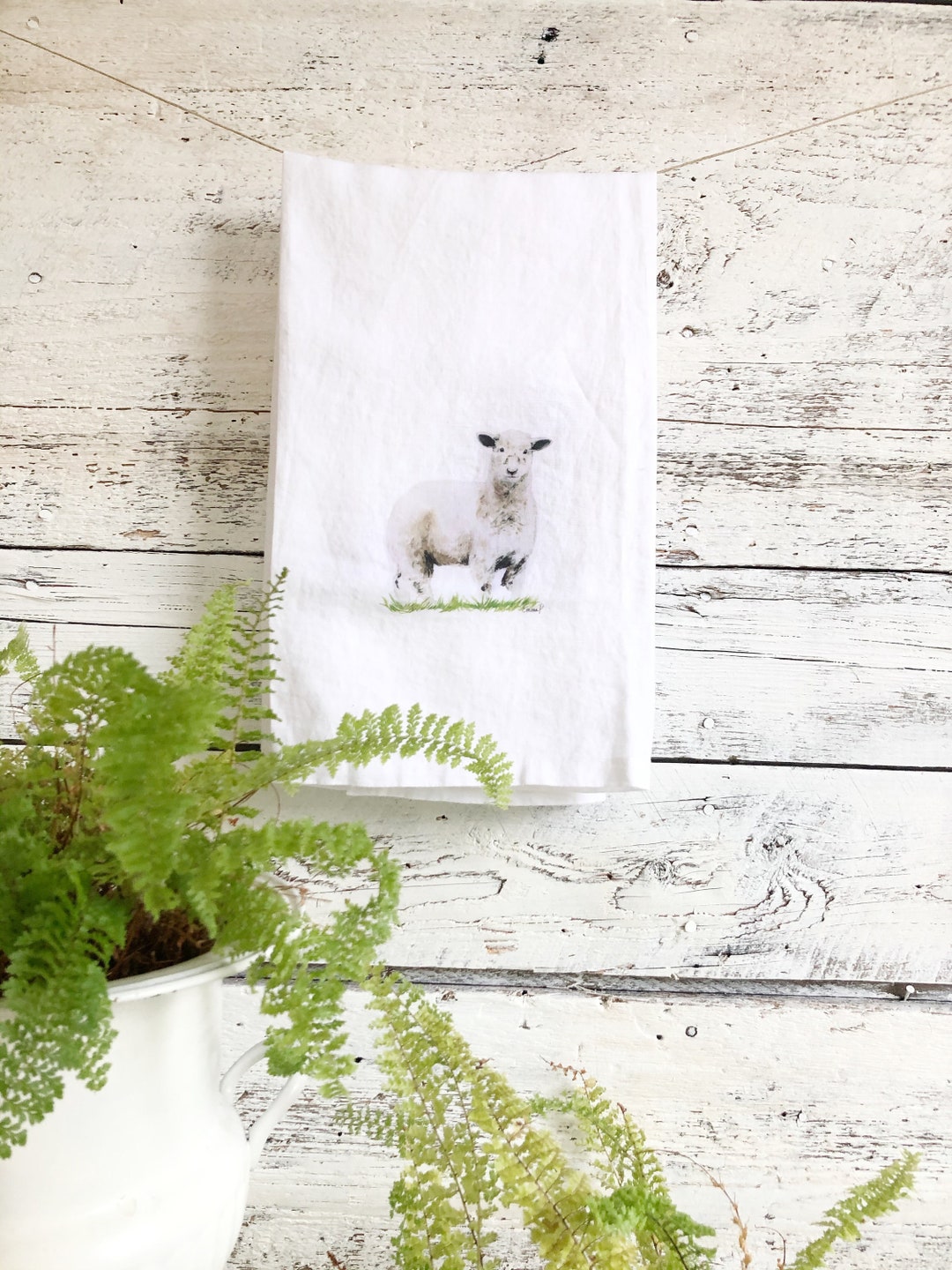 Sheep Tea Towel, White Stone Washed French Linen, Dish Towel, Kitchen ...