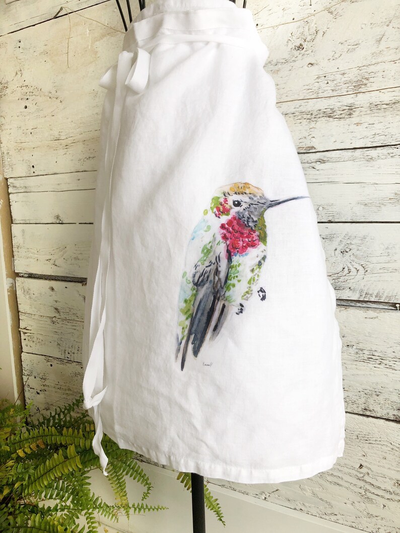 Ruby Throated Hummingbird Linen Cafe Apron Gift for Her | Etsy