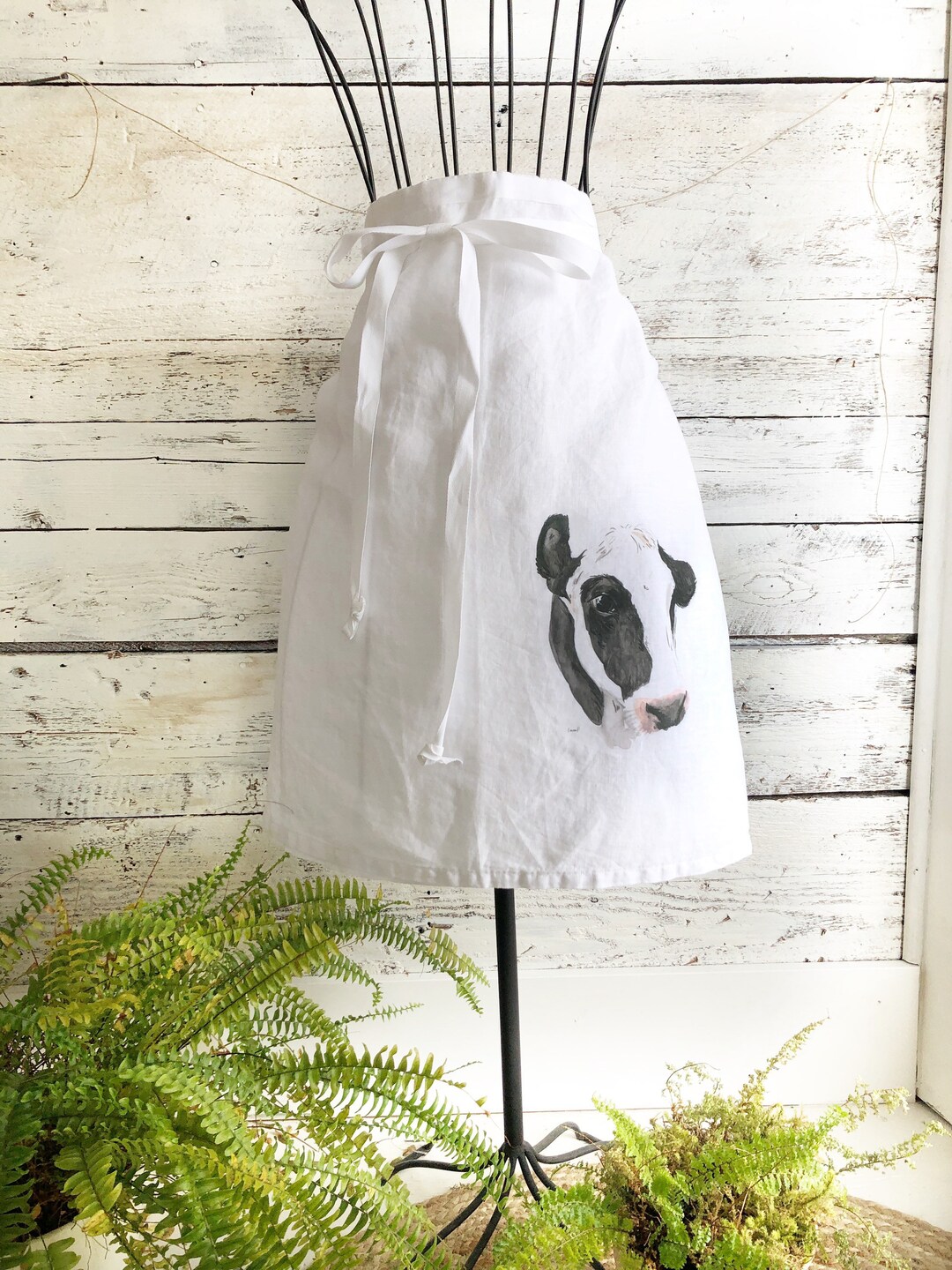 French Linen Holstein Cow Apron. Wearable Farmhouse Inspired Half Apron ...