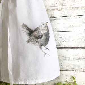 Wren Linen Cafe Apron, Half Bistro Apron With Watercolor Bird Art, Art ...