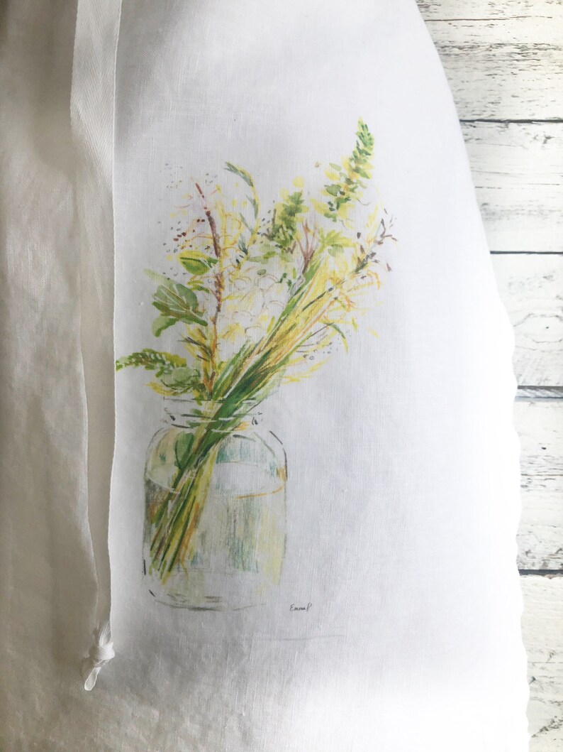 Linen Cafe Apron With Wildflower Art by Emma Pyle. Bistro - Etsy