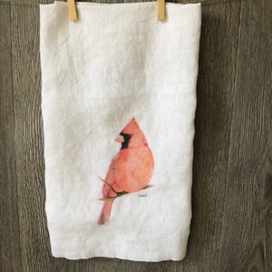 Linen Red Cardinal Tea Towel Stone Washed French Linen Dish | Etsy