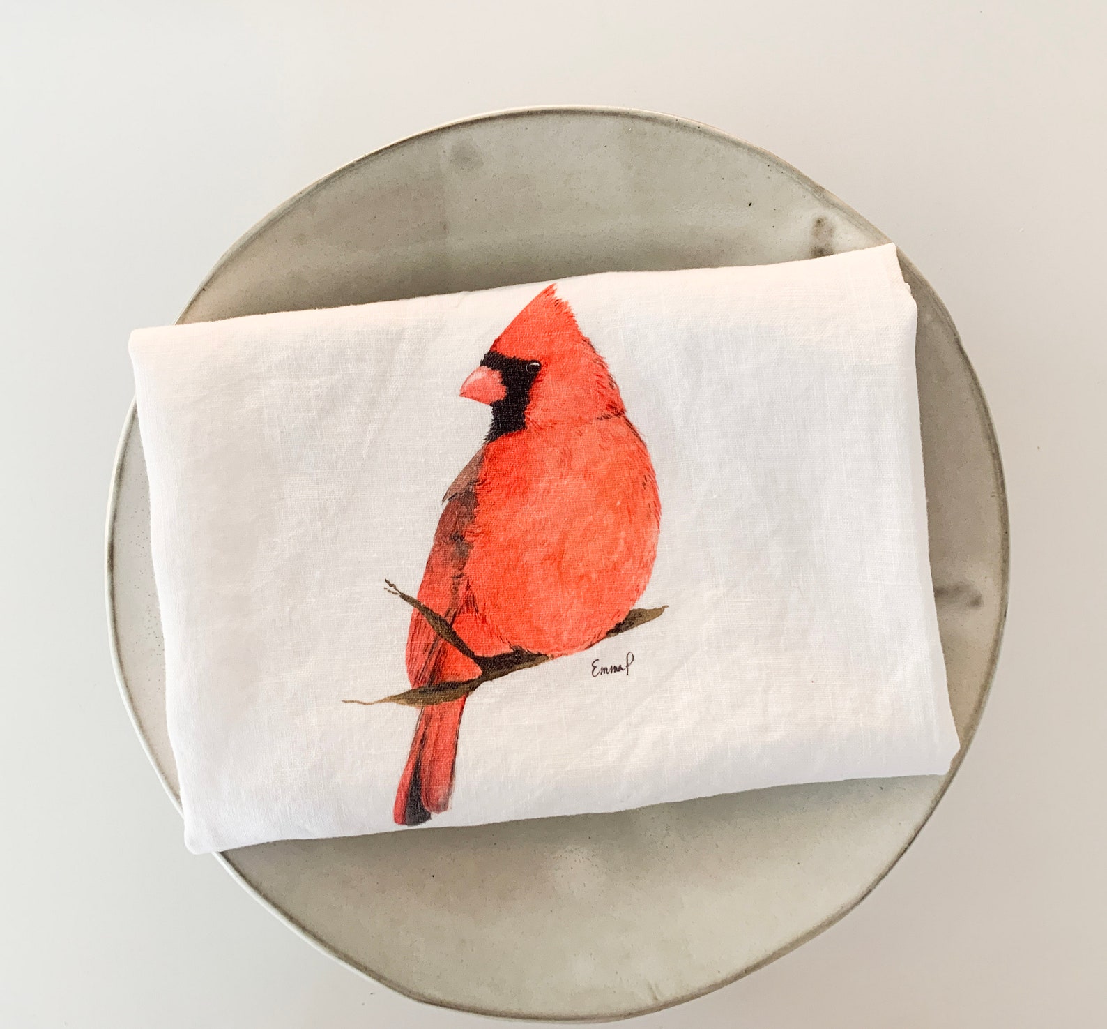 Linen Red Cardinal Tea Towel Stone Washed French Linen Dish - Etsy