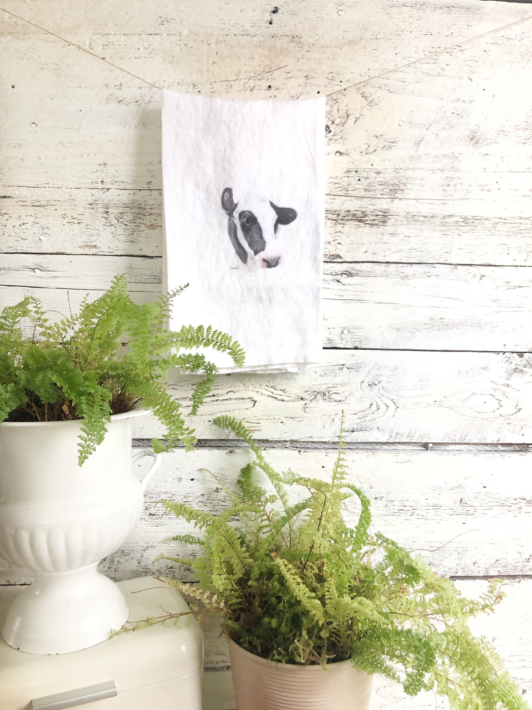 Holstein cow French Linen tea towel farmhouse themed kitchen | Etsy