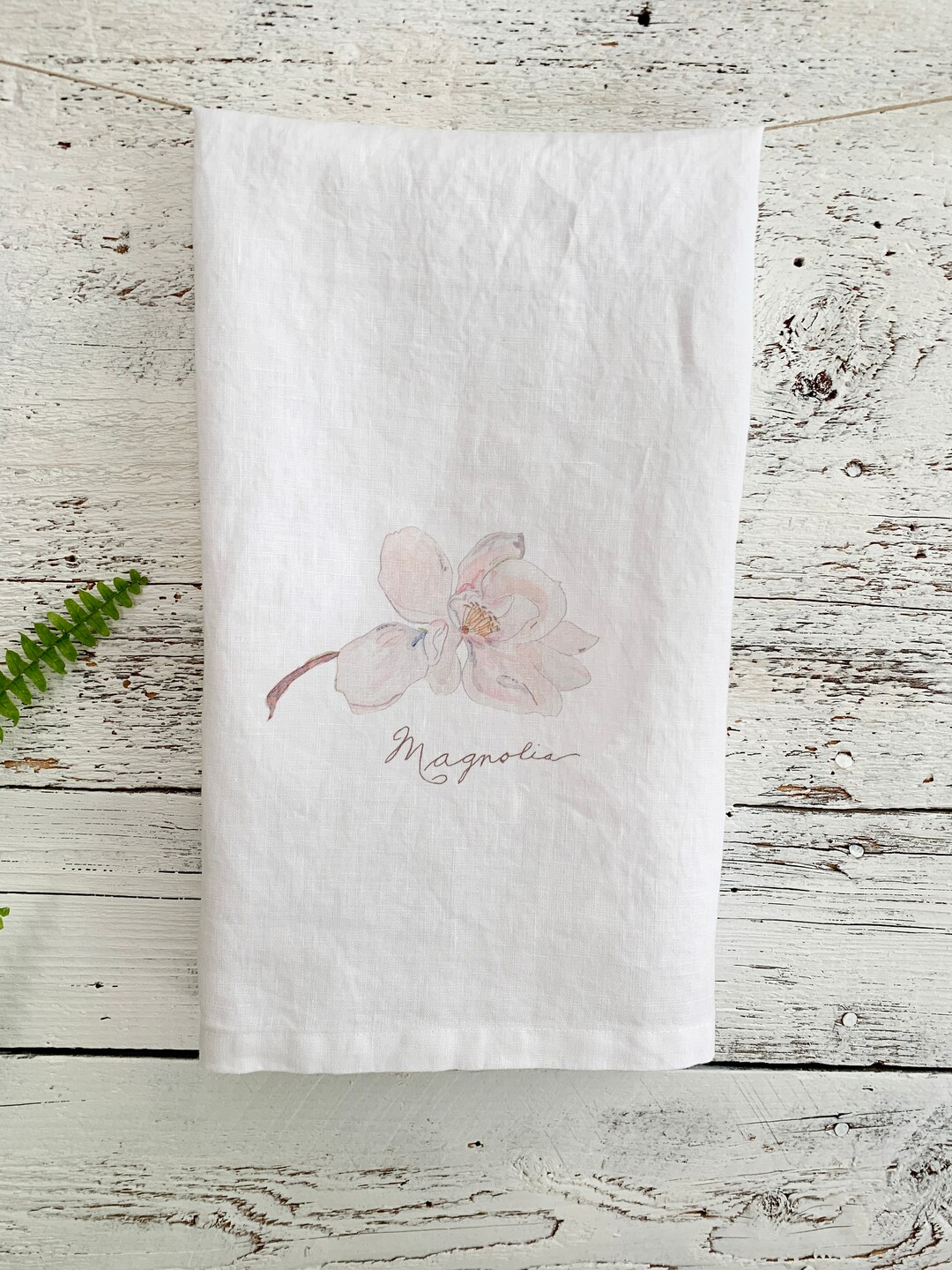 Magnolia French Linen Tea Towel, Gift for Gardener, Floral Themed ...