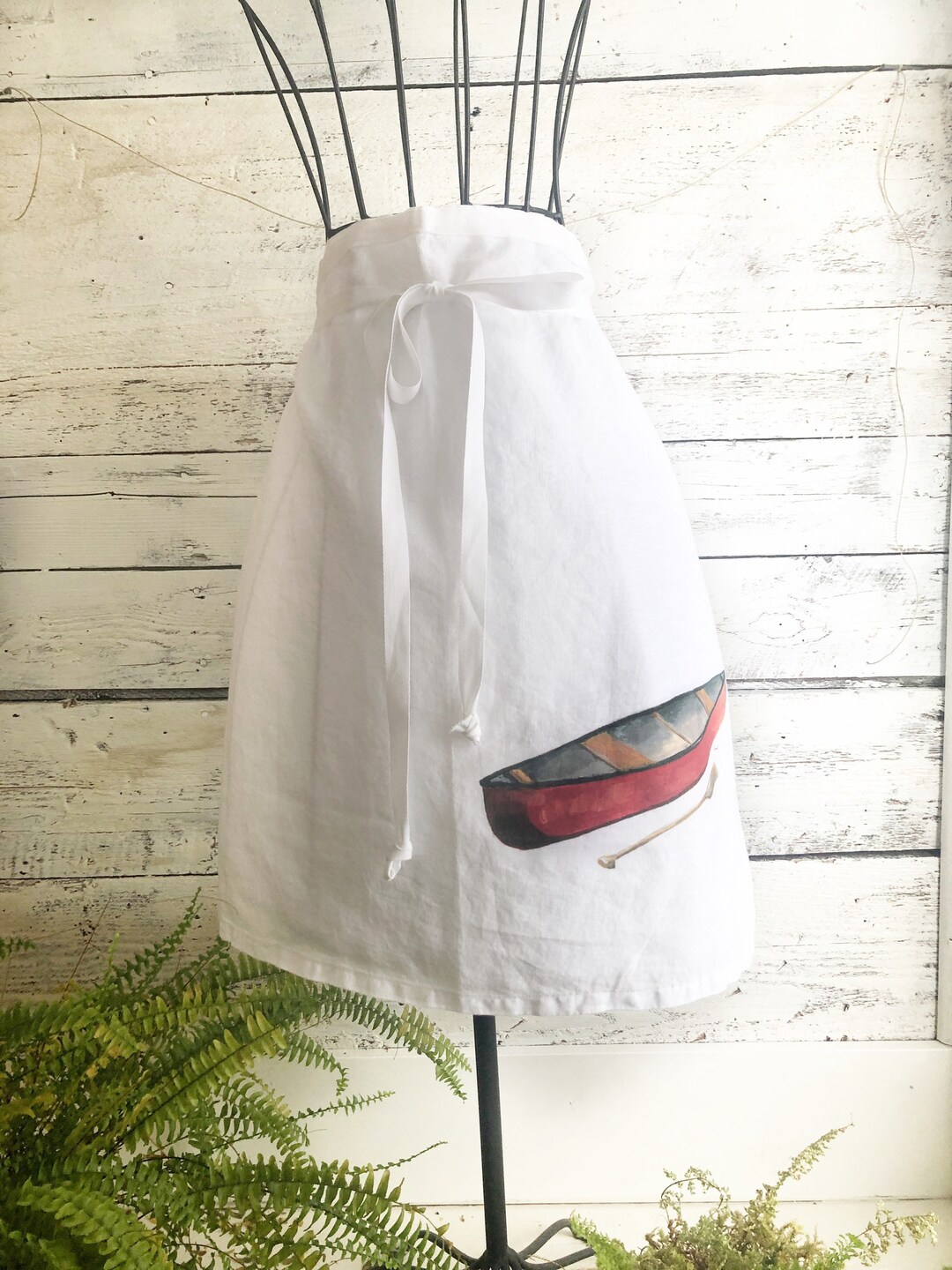 Red Canoe Linen Cafe Apron. Machine Washable Half Bistro Apron With ...
