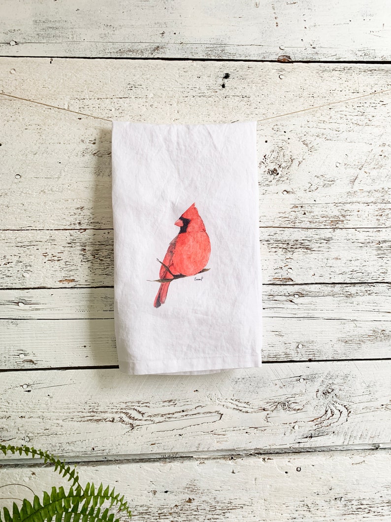 Linen Red Cardinal Tea Towel Stone Washed French Linen Dish - Etsy