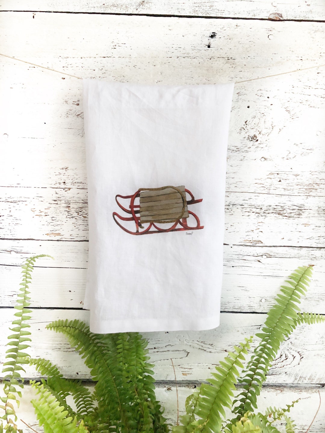 Vintage Sled French Linen Tea Towel, White Stone Washed Dish Towel With ...