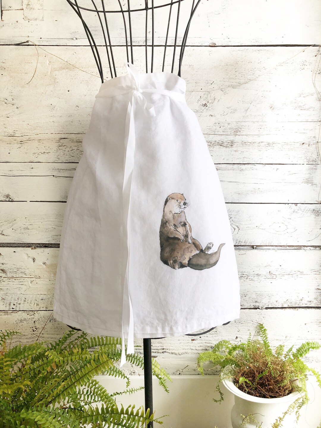 Linen Otter Apron, Gift for Her, Watercolor Art Printed Apron, River ...