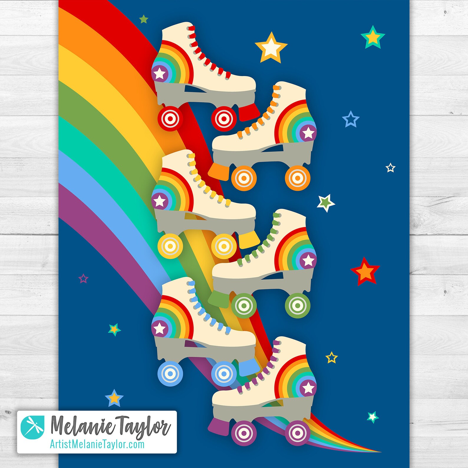 Vintage Rainbow Roller Skates on Blue Art Prints - Etsy Italia