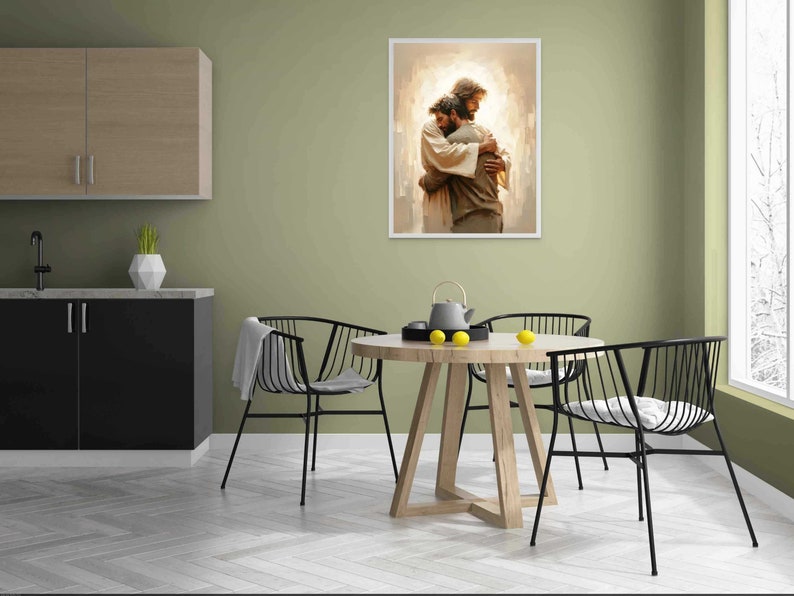 A Sacred Bond, Christian Painting, Jesus Hugging Man, Jesus Painting ...