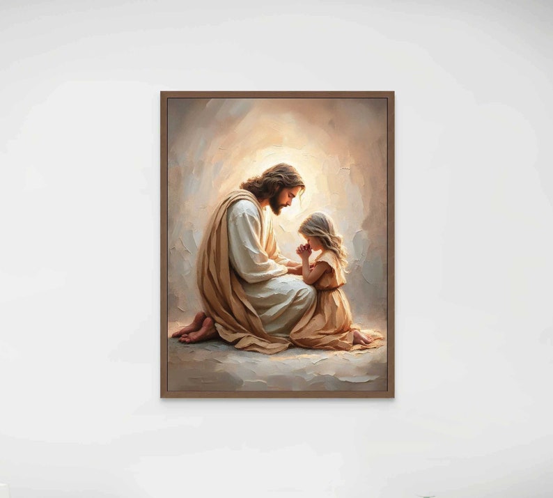 Jesus Praying With Girl, Christian Painting, Jesus With Children Art ...