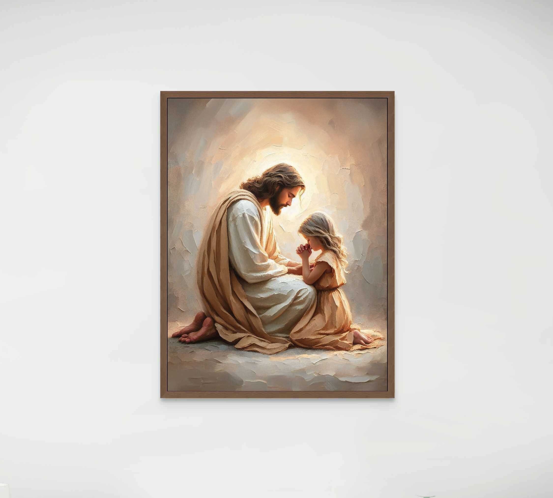 Jesus Praying With Girl, Christian Painting, Jesus With Children Art ...