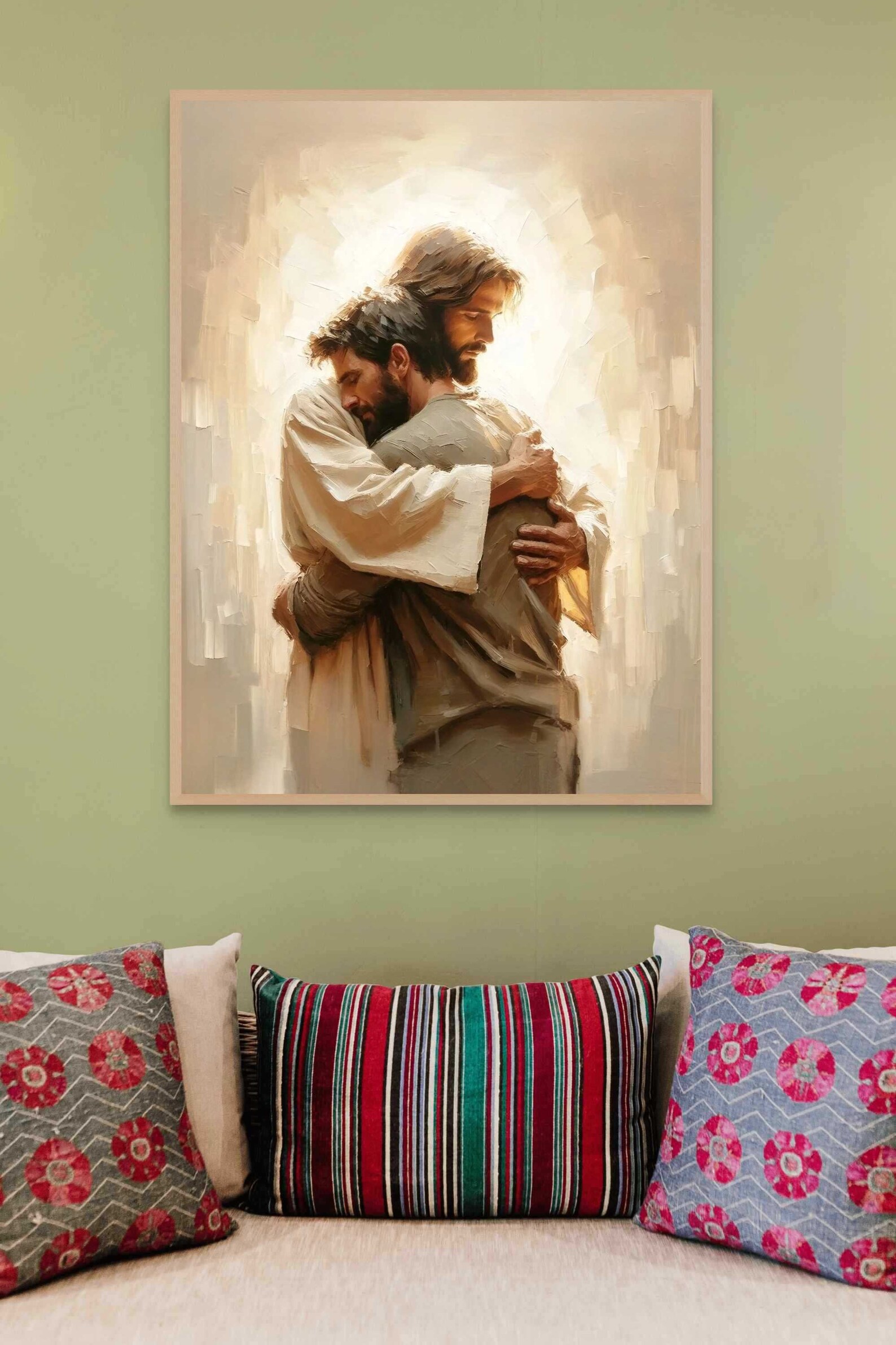 A Sacred Bond, Christian Painting, Jesus Hugging Man, Jesus Painting ...