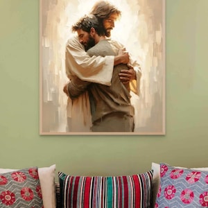 A Sacred Bond, Christian Painting, Jesus Hugging Man, Jesus Painting ...