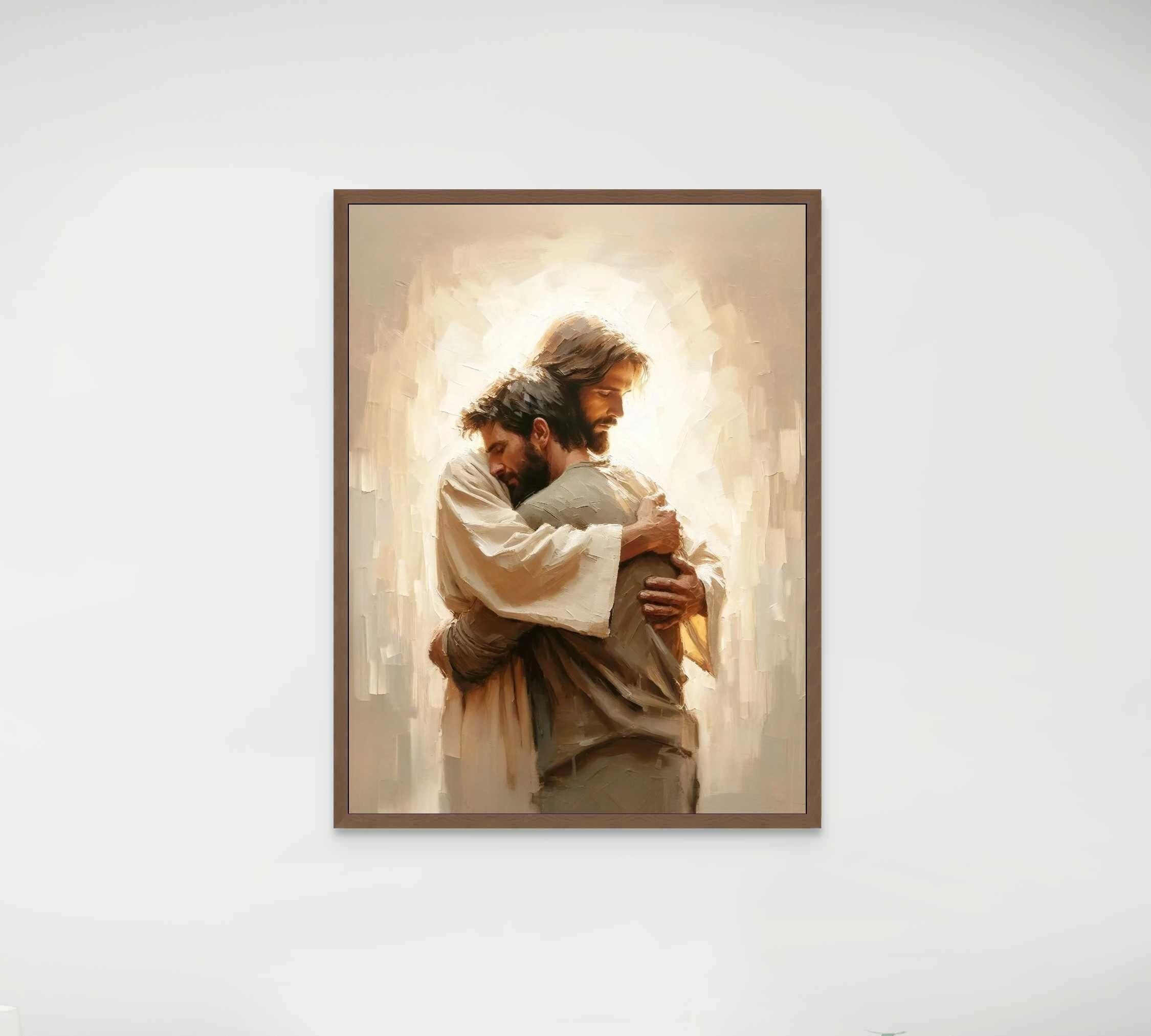 A Sacred Bond, Christian Painting, Jesus Hugging Man, Jesus Painting ...
