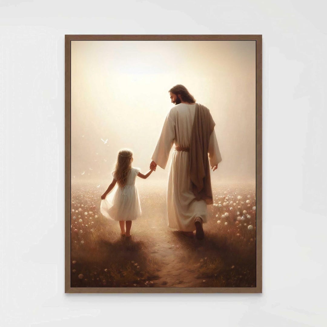 Steps of Trust, Christian Painting, Jesus Walking With Girl, Picture of ...