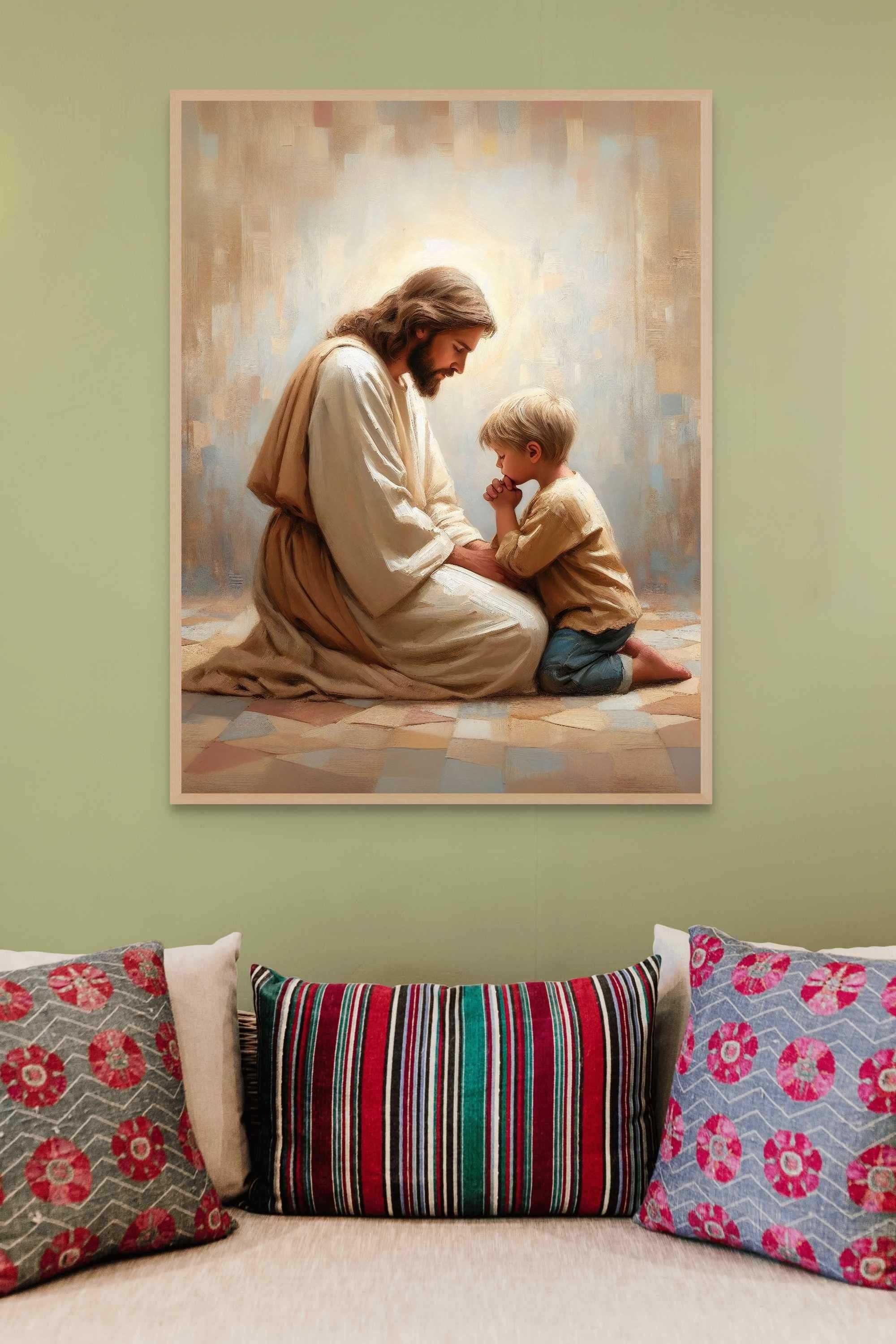 Jesus Praying With Boy, Christian Art, Jesus and Boy, Jesus Painting ...
