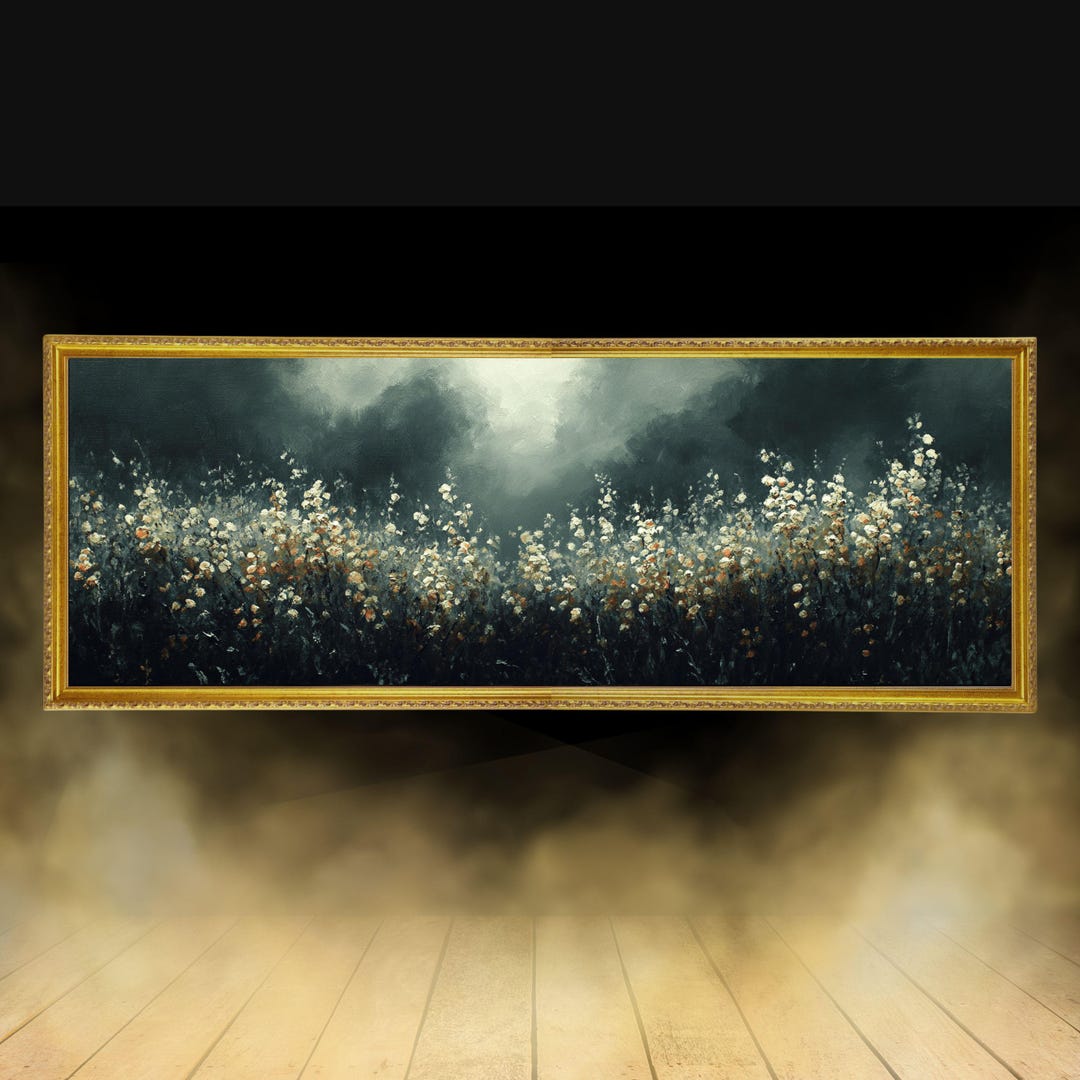 Moody Wildflower Dream | Framed Print, Large Moody Wall Art, Moody Art, Vintage Oil Painting ...