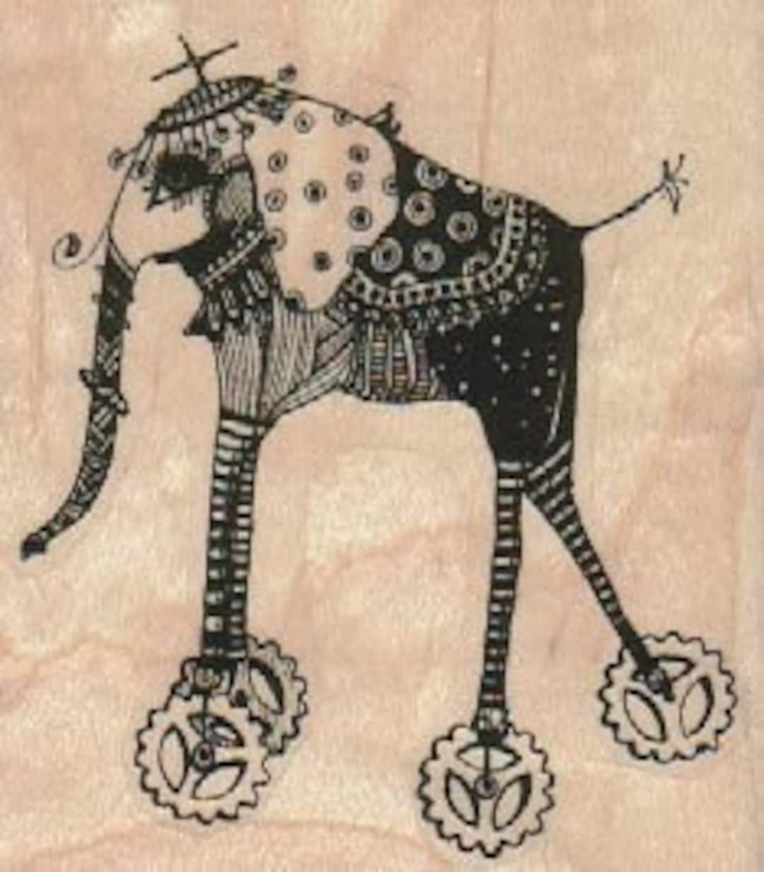 Elephant on Wheels Steampunk Rubber Stamp Cling Stamp, Wood and ...