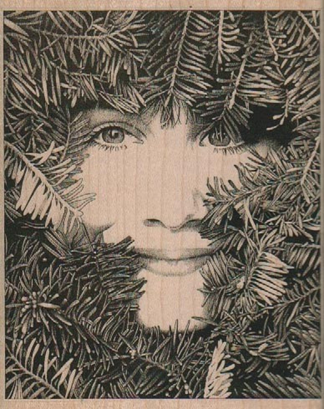 Christmas Rubber Stamp Woman Lady Face in Firl Wood Mounted Unmounted ...