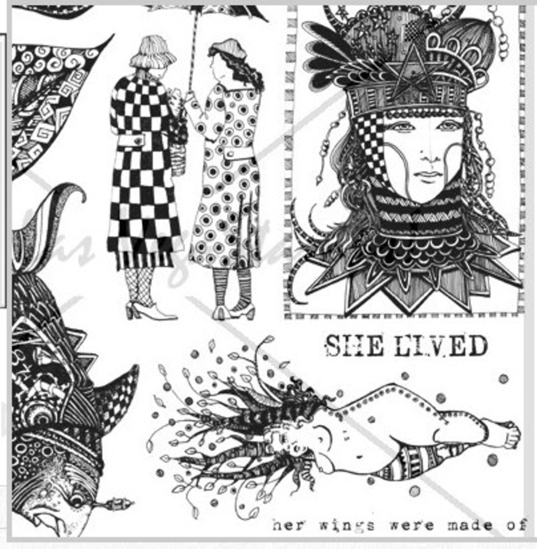 Unmounted Rubber Stamp Plate Mary Vogel Lozinak Leaves Umbrella,goddess ...