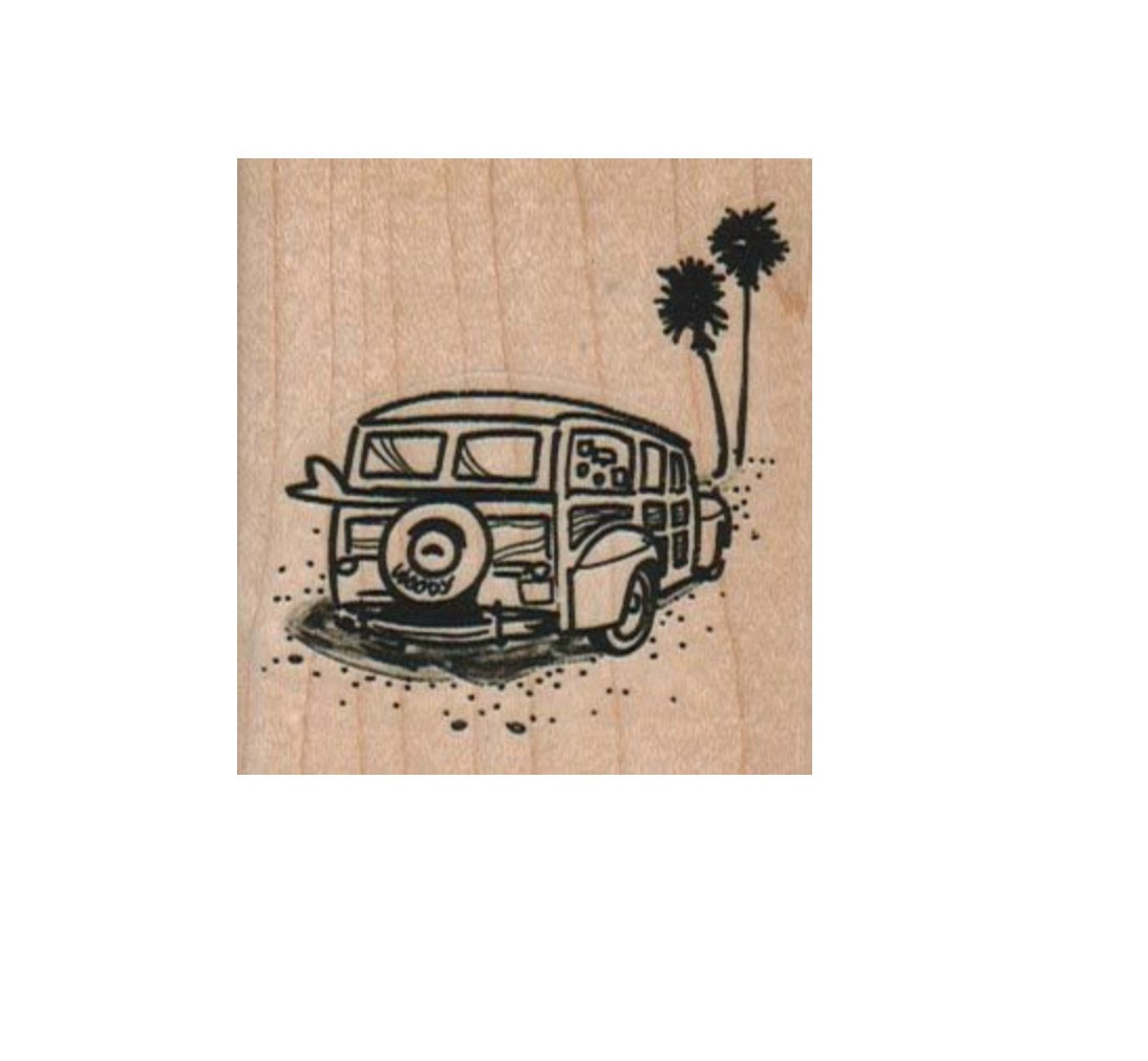Woody Car Rear & Palm Trees Rubber Stamp Tree Florida - Etsy