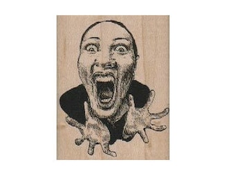 Rubber Stamp Lady Screaming Head Face Humor Wood Mounted - Etsy