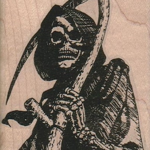 Rubber Stamp Halloween Grim Reaper Skeleton Bones Wood Mounted ...