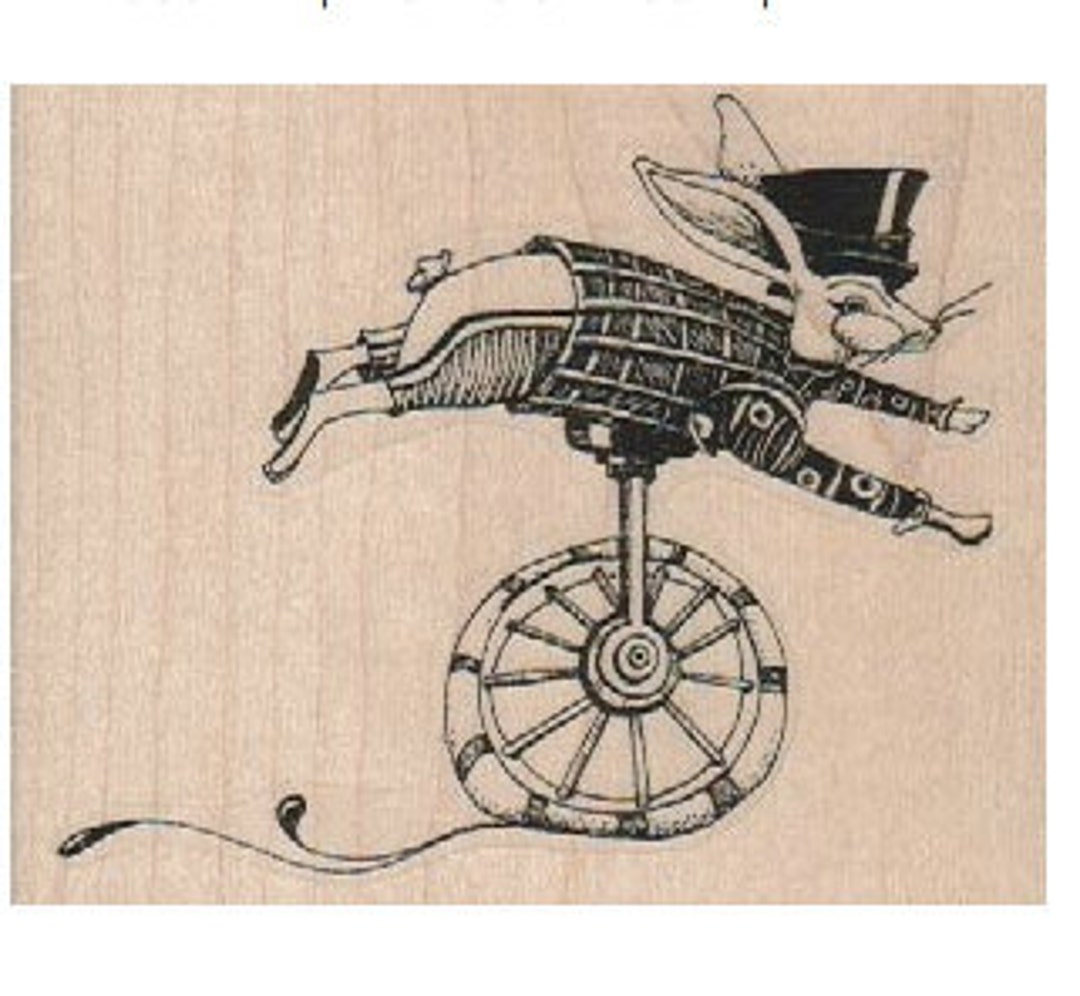 Rabbit on Unicycle Unmounted Rubber Stamp Steampunk Style Designer Mary ...