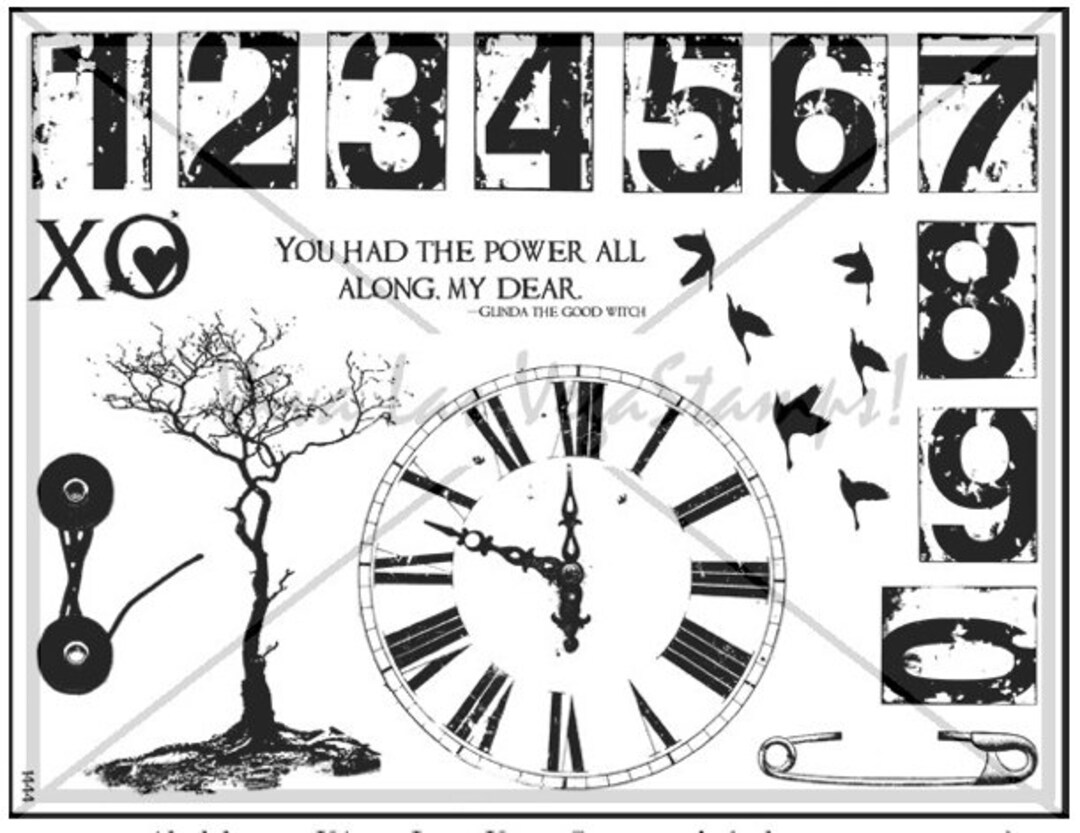 Full Plate of Unmounted Rubber Stamps Plate No 1444 Numbers Clock Face ...