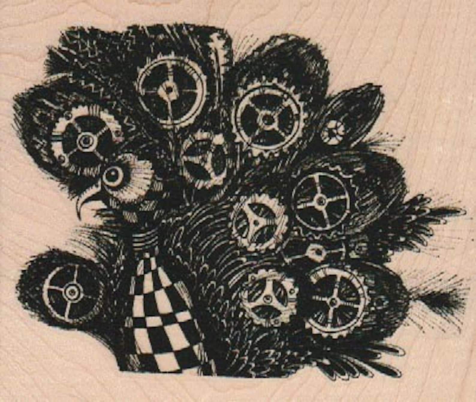 Wood Mounted Rubber Stamp Steampunk Bird Steampunk Zentangle Art Stamps ...