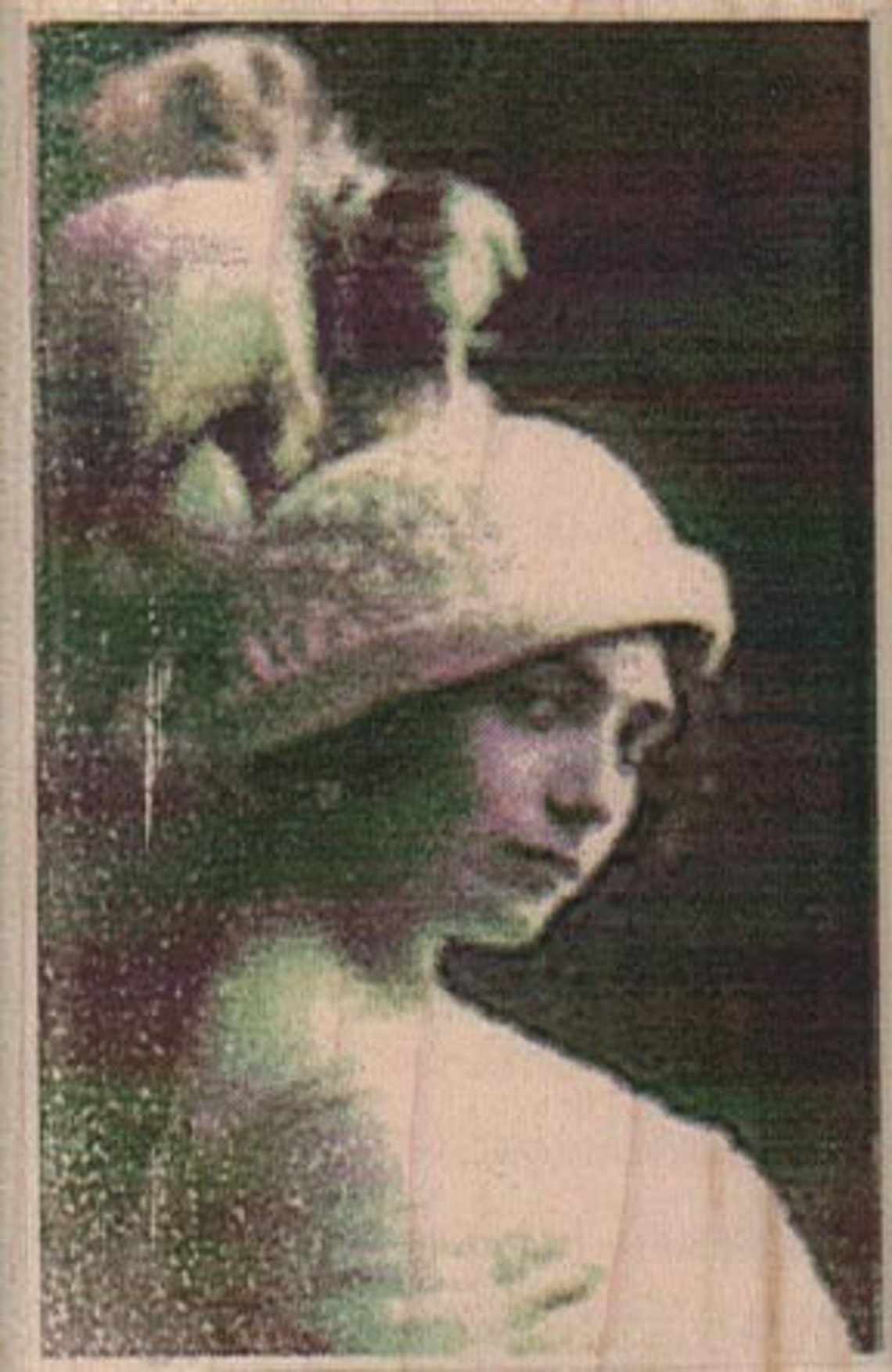 Rubber Stamp Woman With Hat Photograph ATC Wood Mounted Unmounted Cling ...