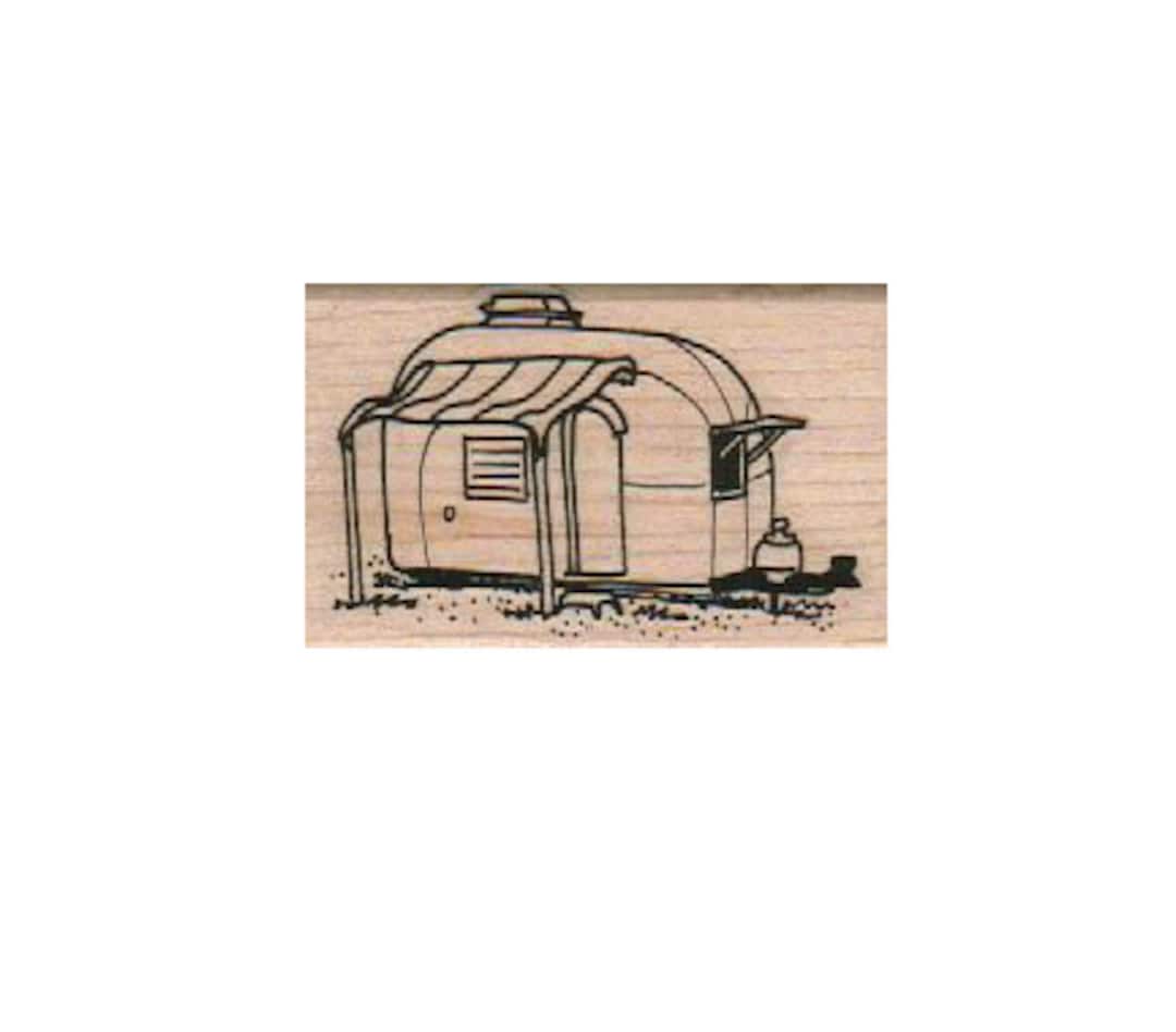 Rubber Stamp Trailer With Canopy Camper Camping Stamps Vacation Stempel ...
