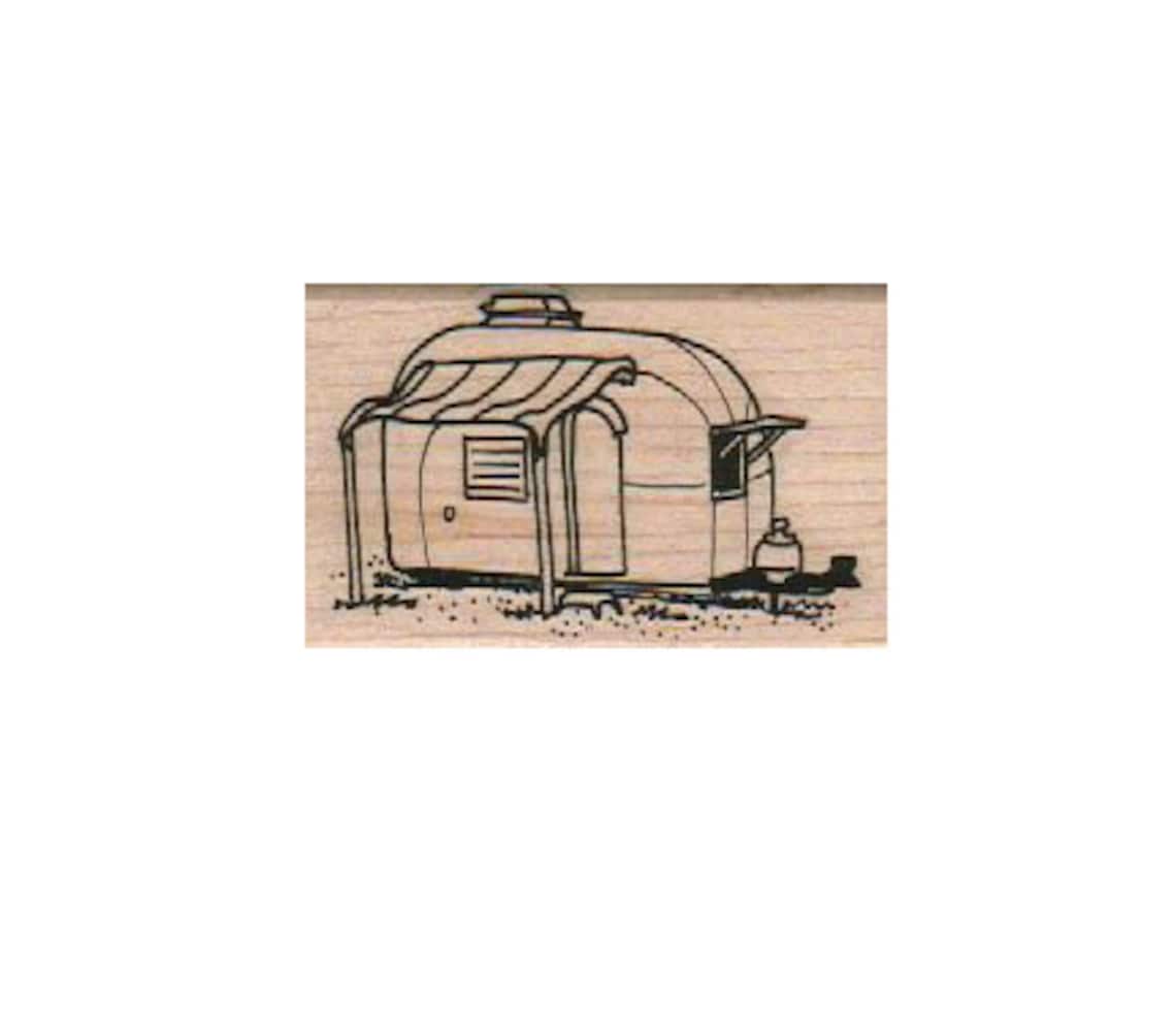 Rubber Stamp Trailer With Canopy Camper Camping Stamps Vacation Stempel ...