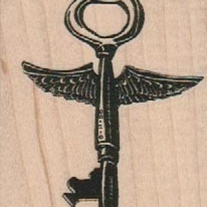 Wood Mounted Rubber Stamp Winged Skeleton Key Steampunk Zentangle Art ...