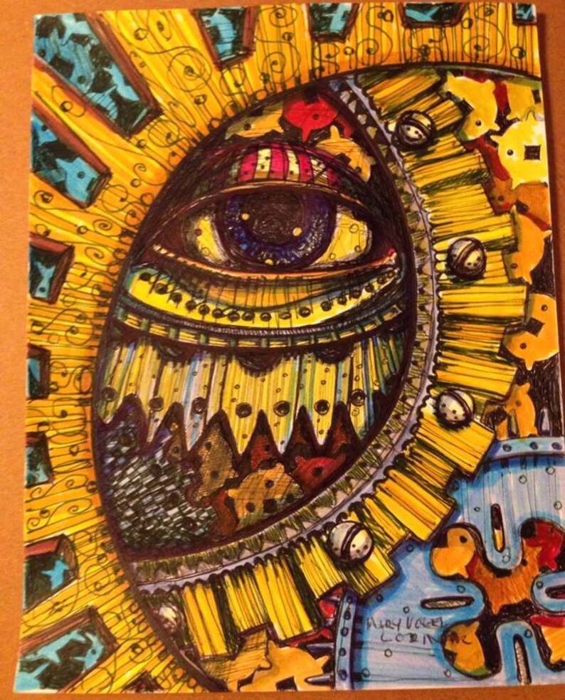 Original Art Zentangle Steampunk Gear Eye Drawing Illustration | Etsy