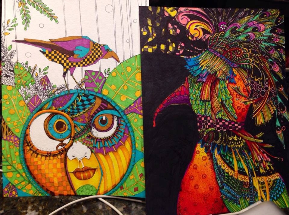 Crazy Bird color print Mary Vogel Lozinak Illustration ink | Etsy