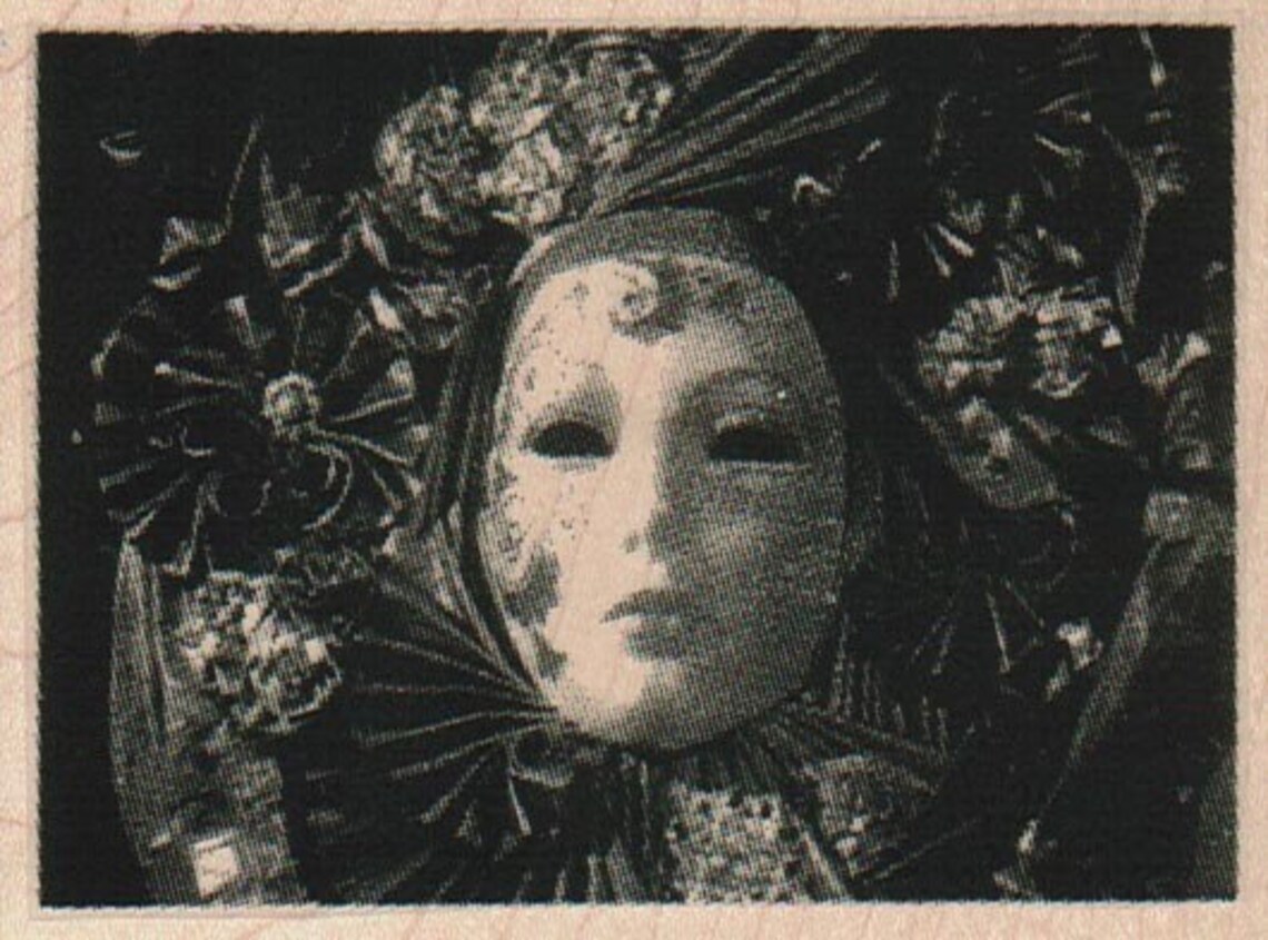Rubber Stamp Woman Face Mask With Fancy Headdress Wood Mounted - Etsy