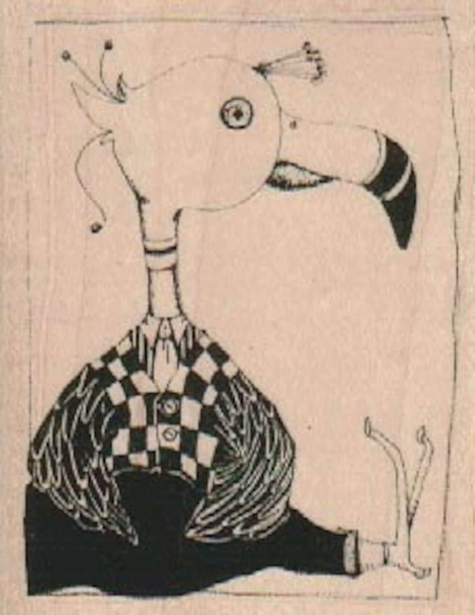Steampunk Flamingo Bird Sitting Stamp Whimsical Rubber Stamp by Mary ...
