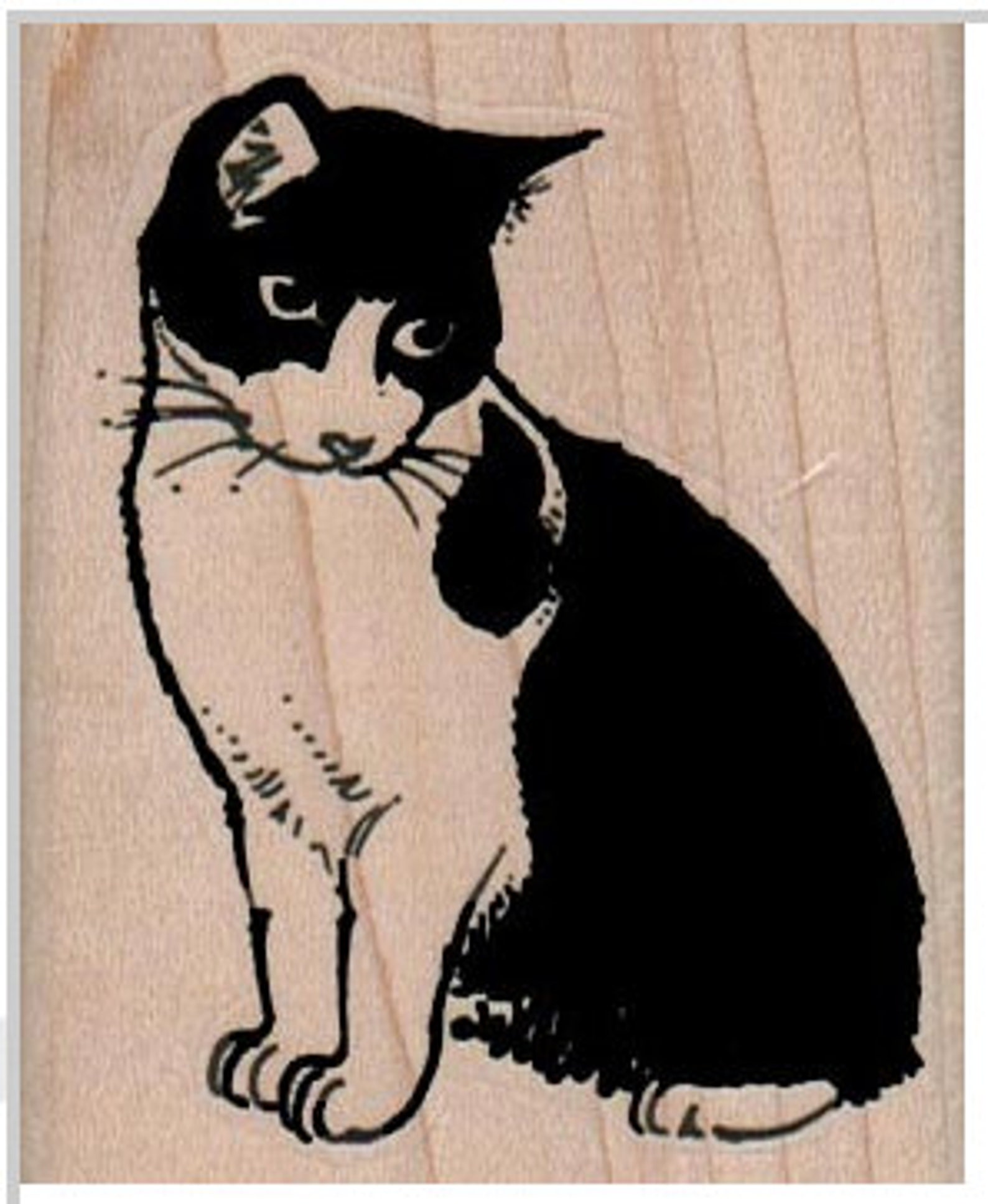 Cat rubber stamp sitting stamping black and white art and | Etsy