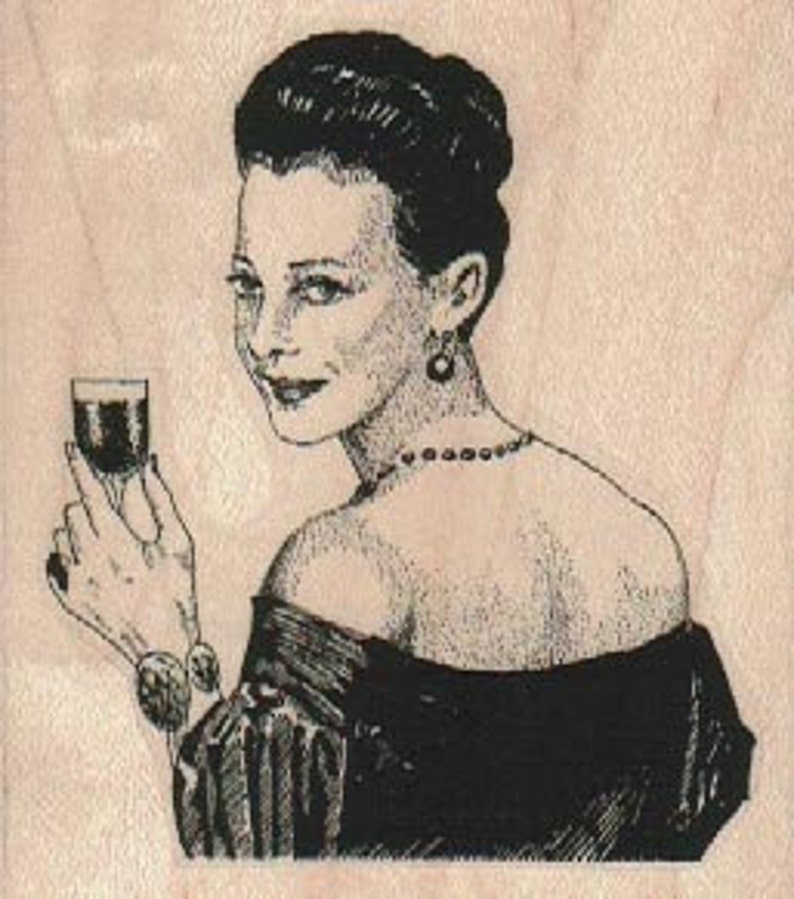 Rubber Stamp Woman Drinking Wine Wood Mounted Scrapbooking Supplies ...
