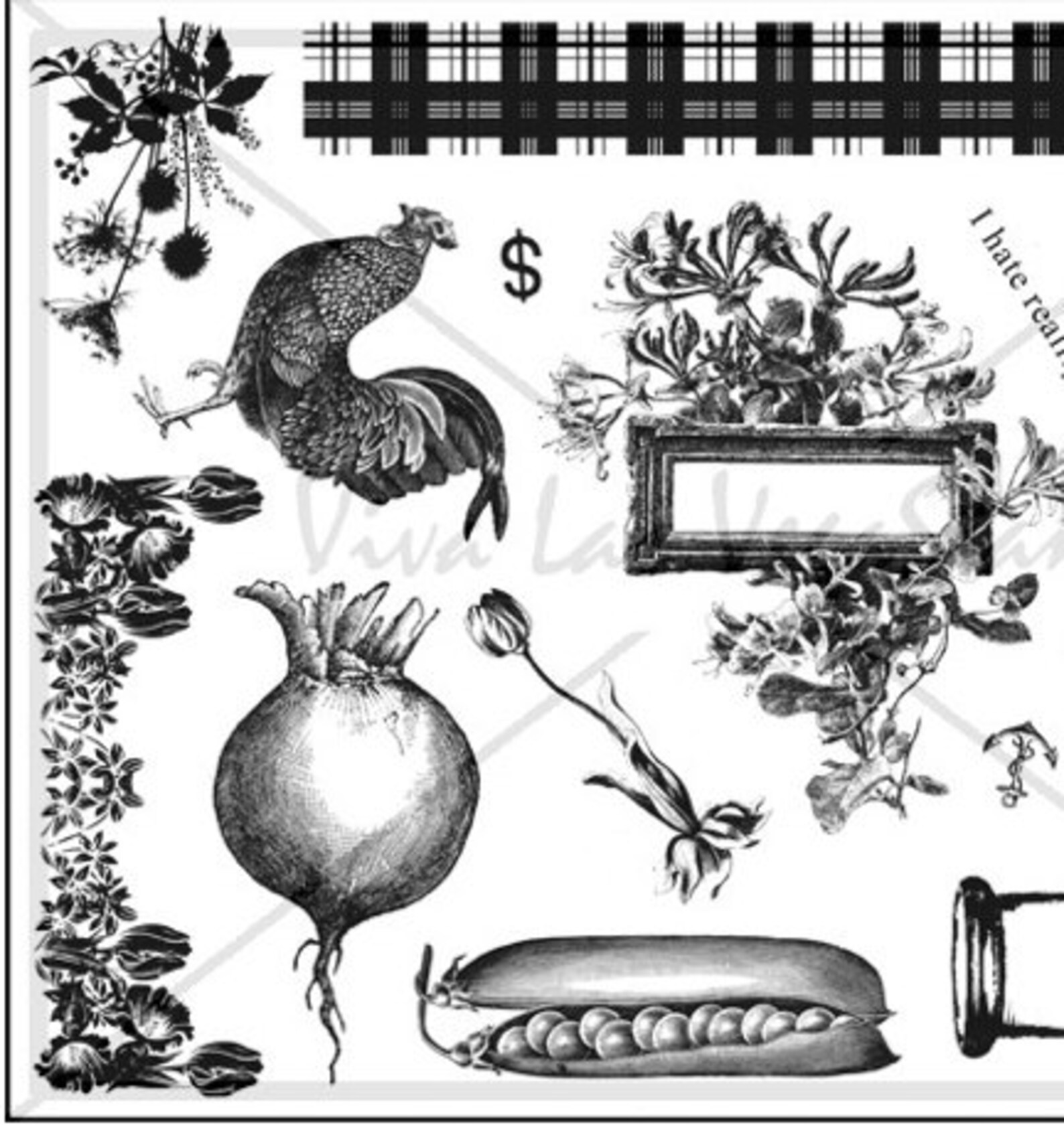 Unmounted Rubber Stamp Plate Rooster Vegetables Farm Plaid - Etsy