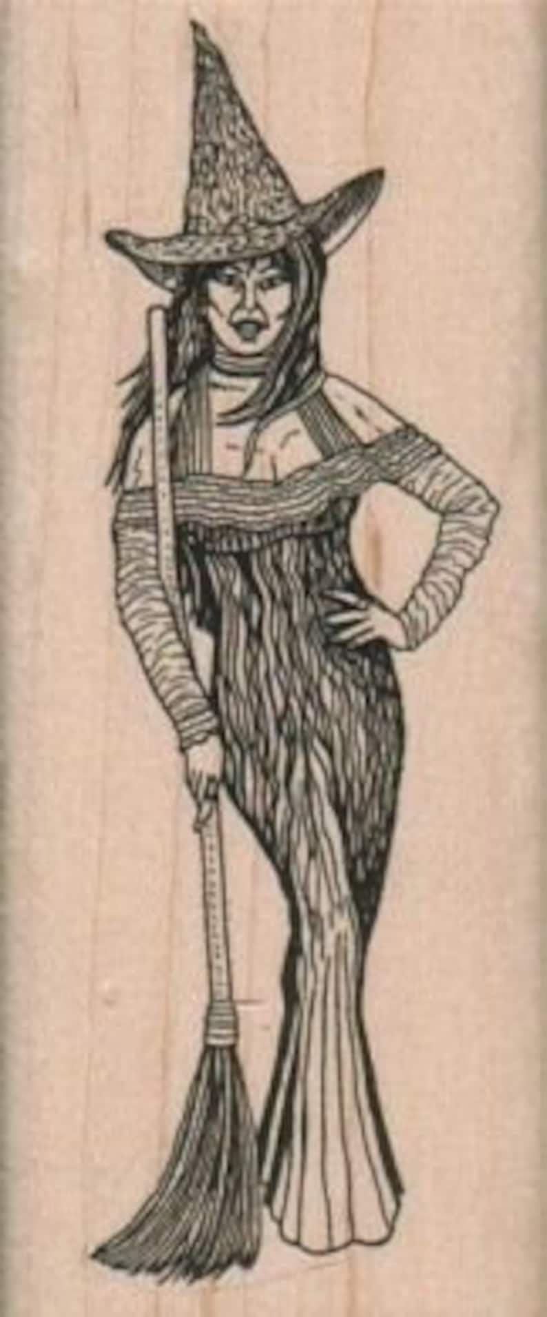 Rubber Stamp Halloween Witch on Broom Unmounted Cling Stamp - Etsy