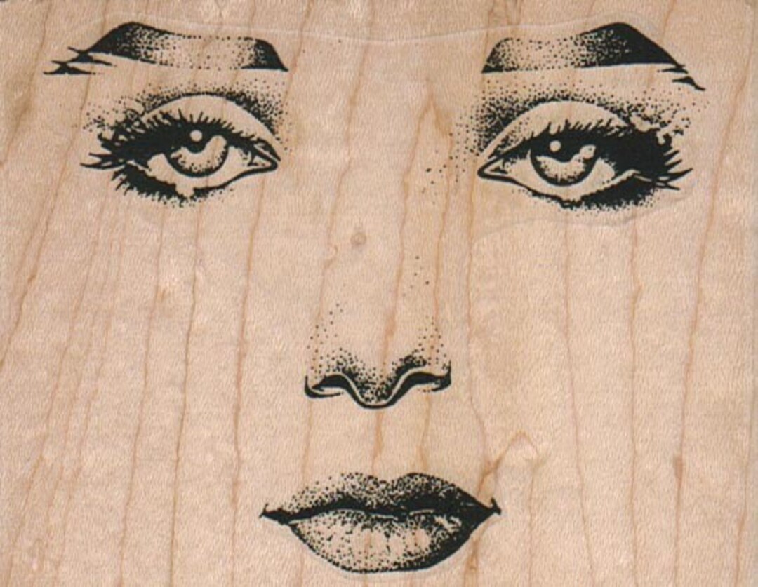 Small Woman Facial Features Face Stamp Wood Mounted Rubber Stamp Stamp ...