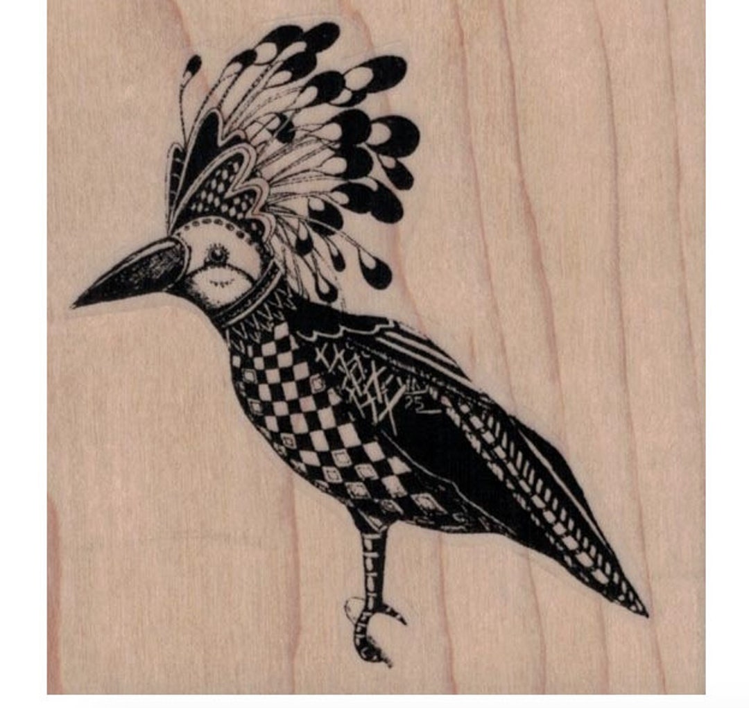 Crazy Bird Rubber Stamp Steampunk Stamp Whimsical Zentangle Rubber ...