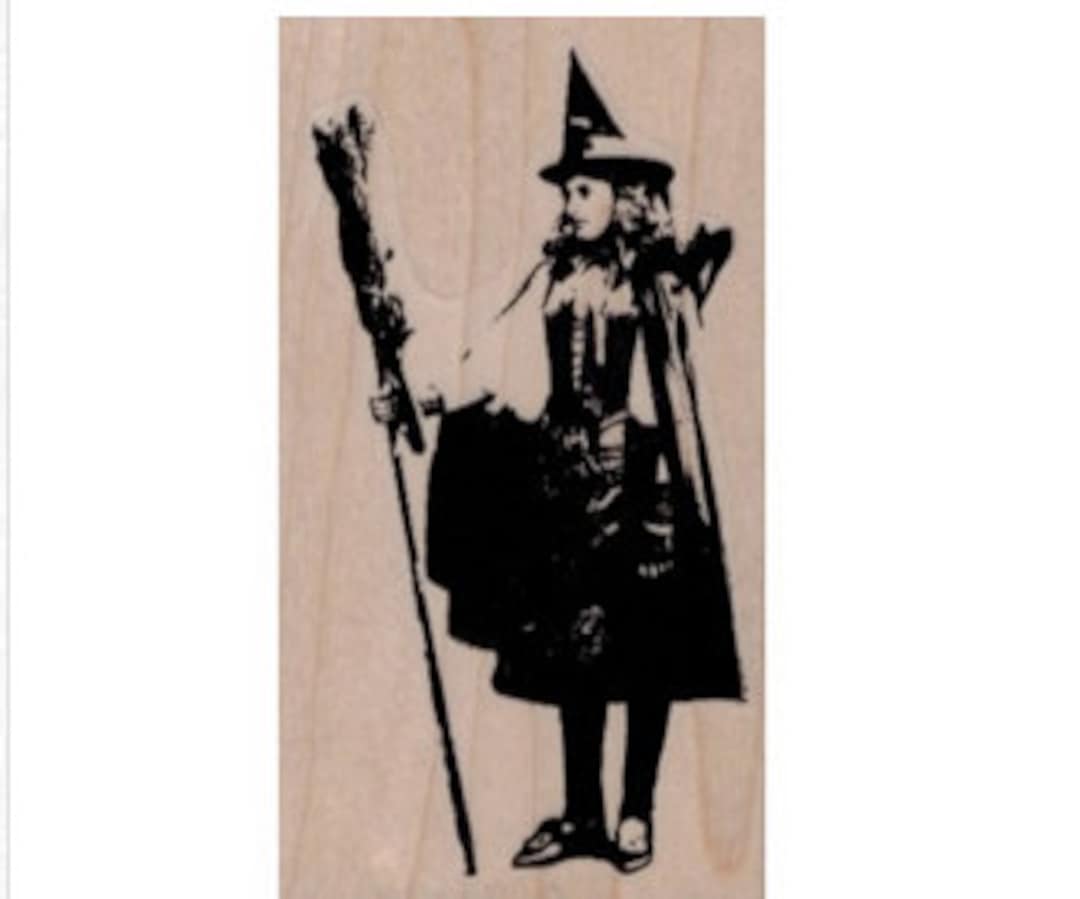 Rubber Stamp Halloween Witch With Broom Holiday Wicca Stamps Stamping ...