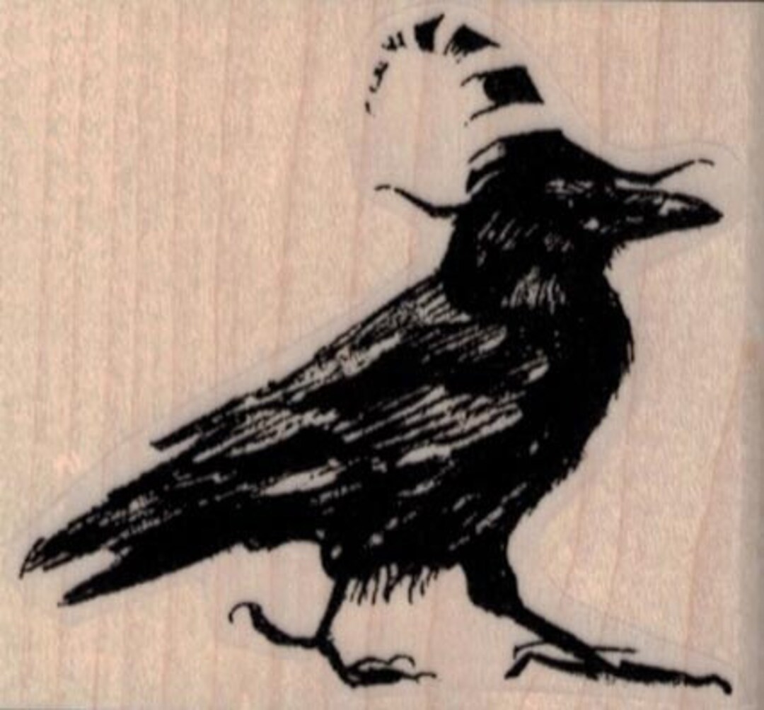 Halloween Rubber Stamp Raven Witch Hat Steampunk Supplies Poe Faded ...