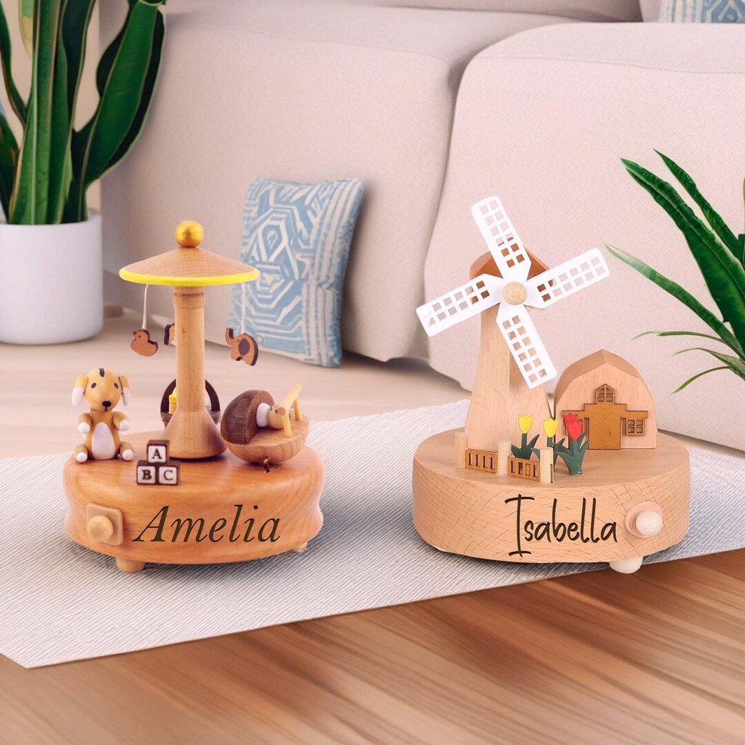 Personalized Name Wooden Music Box, Children's Customized Holiday Gift ...