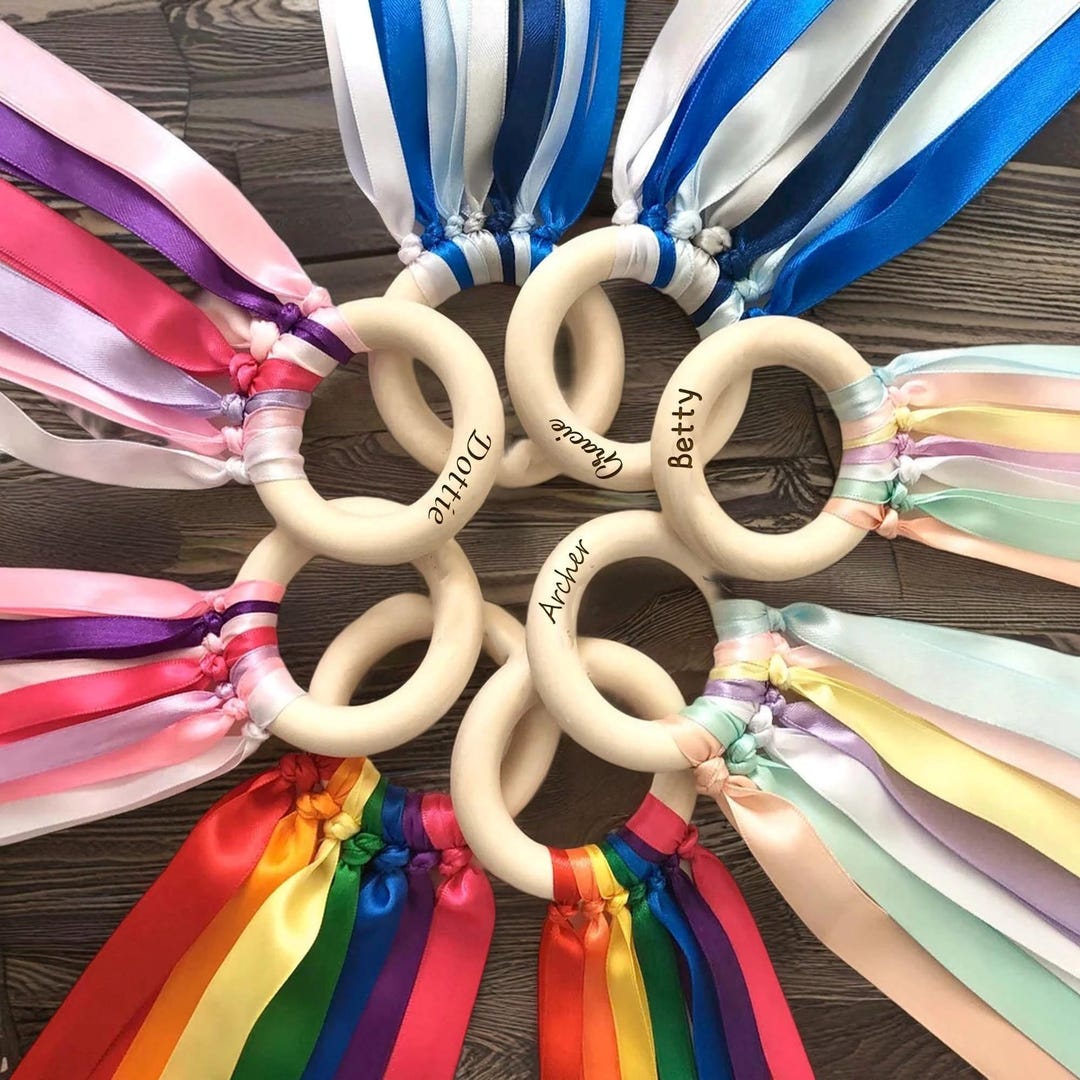Custom Name Waldorf Wooden, Personalized Wooden Colorful Ribbon Toys ...